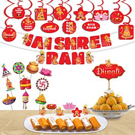 Festiko® Combo Set of 32 Pcs Jai Shree Ram Decorations (Banner, Swirls ...