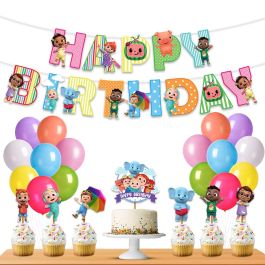 Cocomelon 28pcs Combo of Banner/Bunting, Balloons, Cake Toppers, Cup ...
